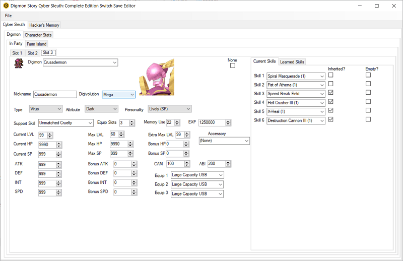 Digimon Story Cyber Sleuth: Complete Edition Switch Save Editor - Switch Rom Hacks (Save Editors ...